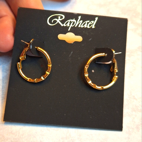 Raphael | Jewelry | Raphael Gold Textured Hoop Earrings | Poshmark